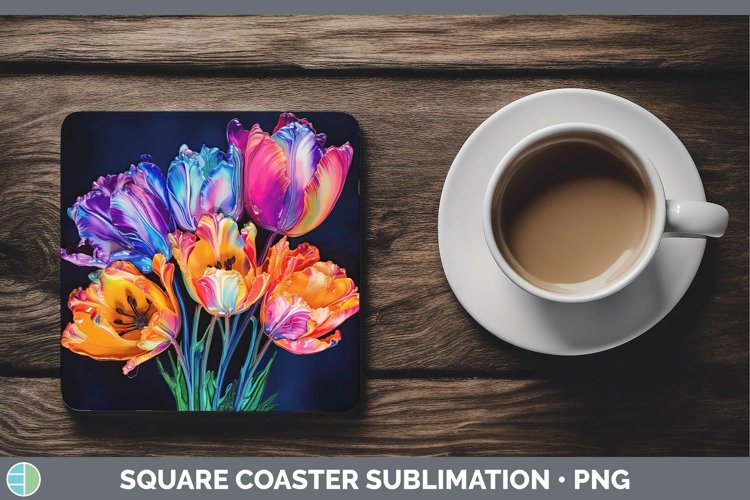 Neon Flowers Tulip Square Coaster Sublimation Coaster Design