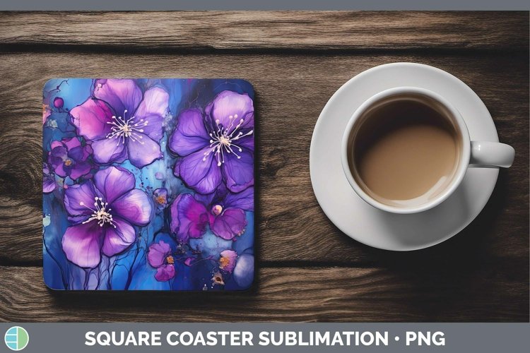 Neon Flowers Violet Square Coaster Sublimation Coaster Desig