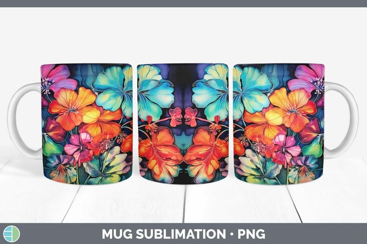 Neon Geranium Mug Wrap | Sublimation Coffee Cup Designs