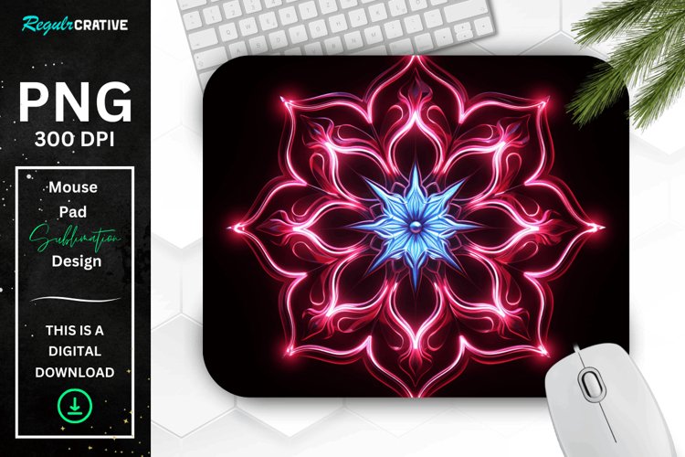 Neon Glowing Maroon Snowflake Mouse Pad (3110484)
