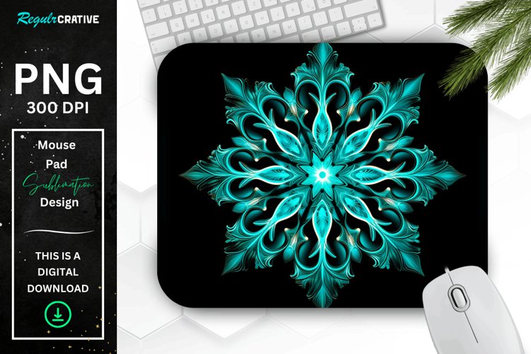 Neon Glowing Teal Snowflake Mouse Pad (3112369)