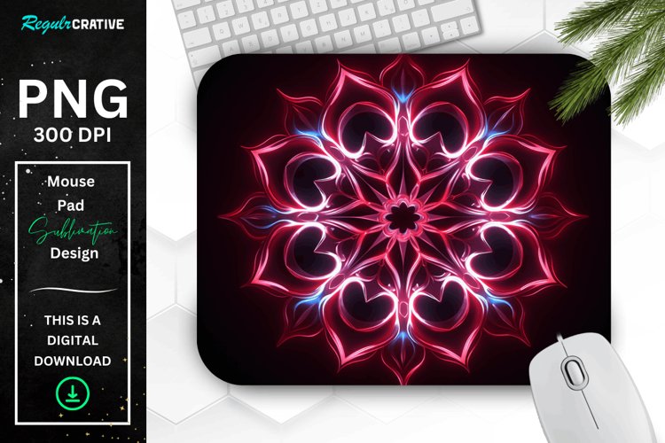 Neon Glowing Maroon Snowflake Mouse Pad (3110531)