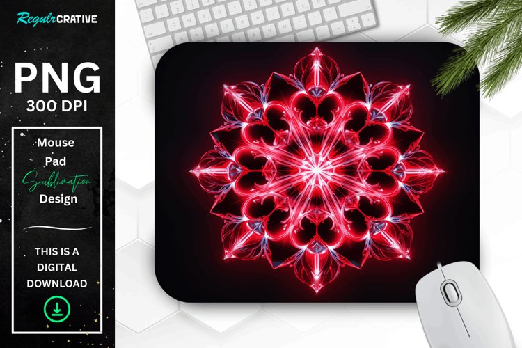 Neon Glowing Red Snowflake Mouse Pad (3112264)