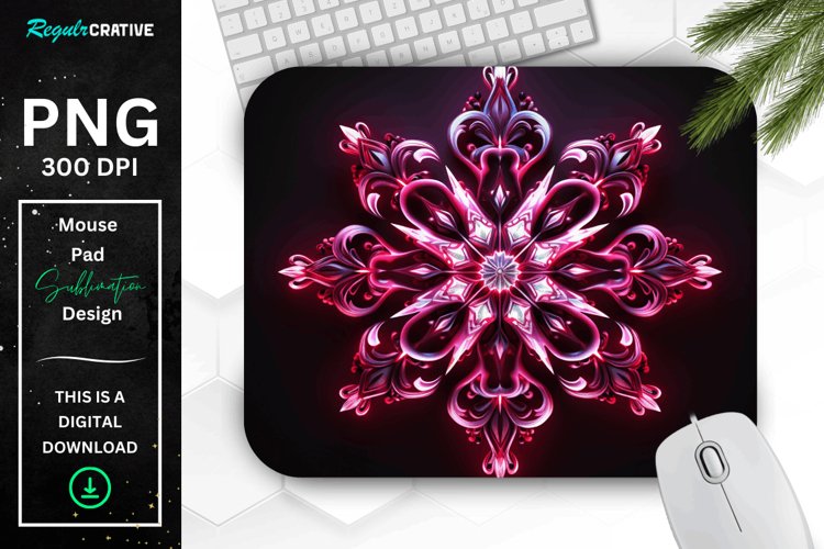 Neon Glowing Maroon Snowflake Mouse Pad (3110541)