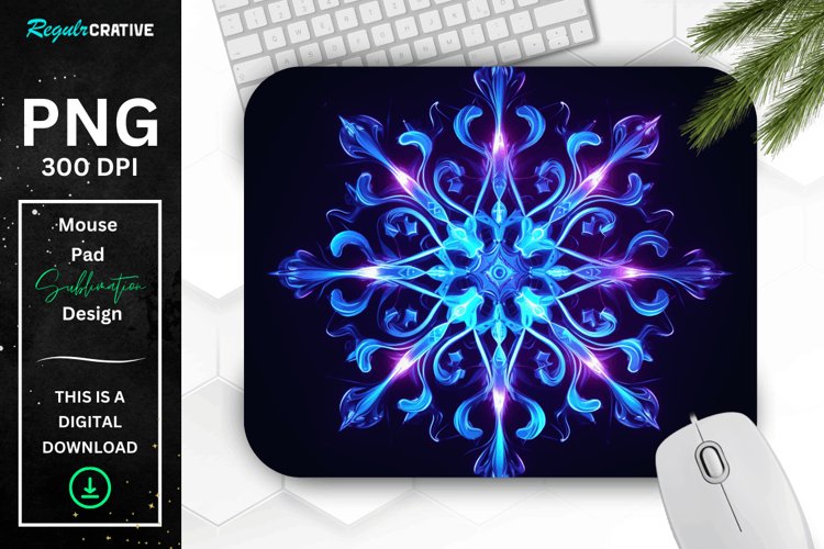 Neon Glowing Indigo Snowflake Mouse Pad (3108981)