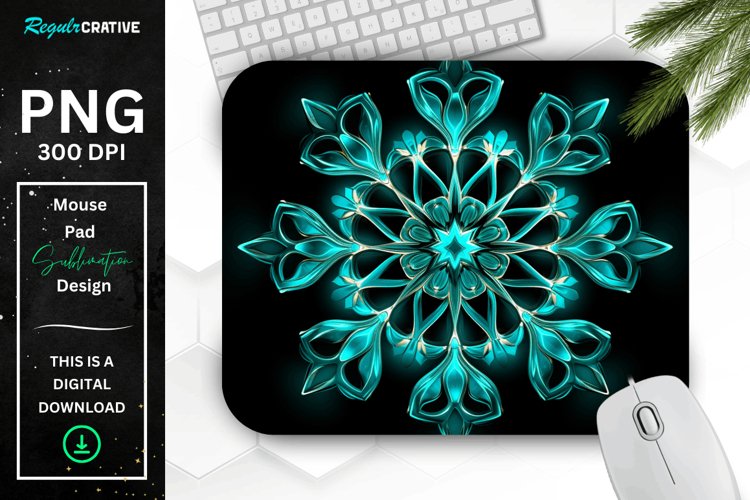Neon Glowing Teal Snowflake Mouse Pad (3112332)