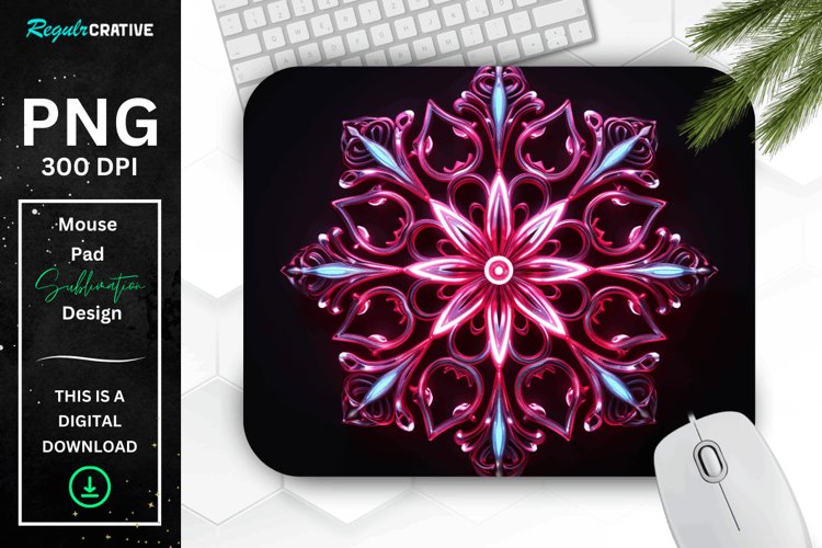 Neon Glowing Maroon Snowflake Mouse Pad (3110488)