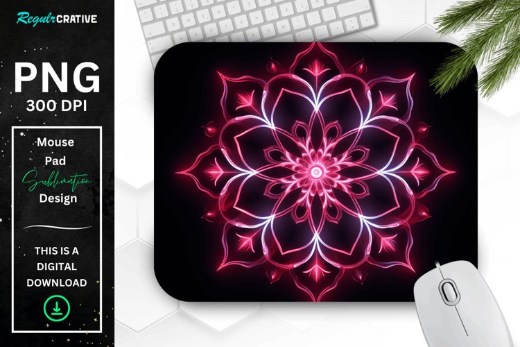Neon Glowing Maroon Snowflake Mouse Pad (3110521)