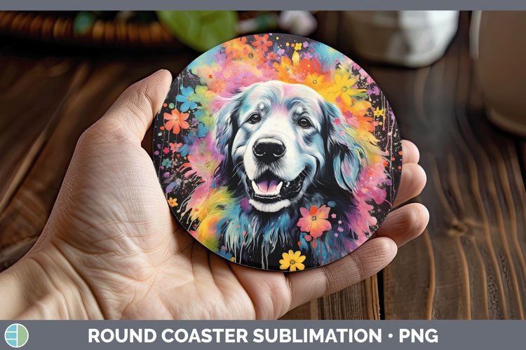 Neon Great Pyrenees Round Coaster Sublimation Coaster Design