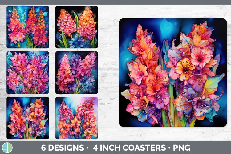 Neon Hyacinth Flowers Square Coaster | Bundle Coaster Design