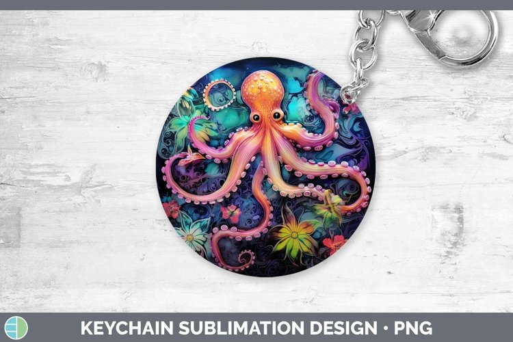 Neon Octopus Keychain Sublimation Keyring Designs
