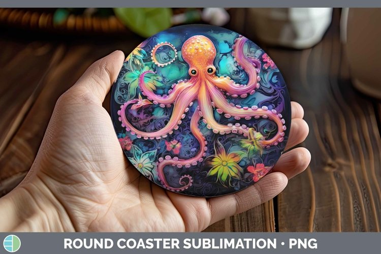 Neon Octopus Round Coaster Sublimation Coaster Designs
