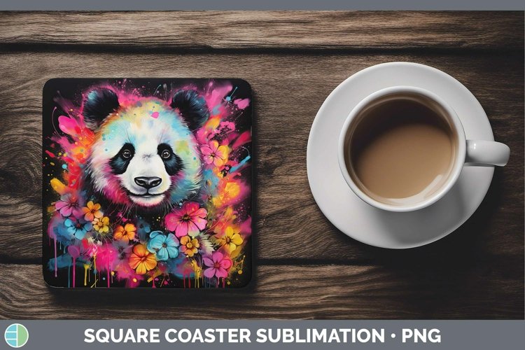 Neon Panda Square Coaster Sublimation Coaster Designs