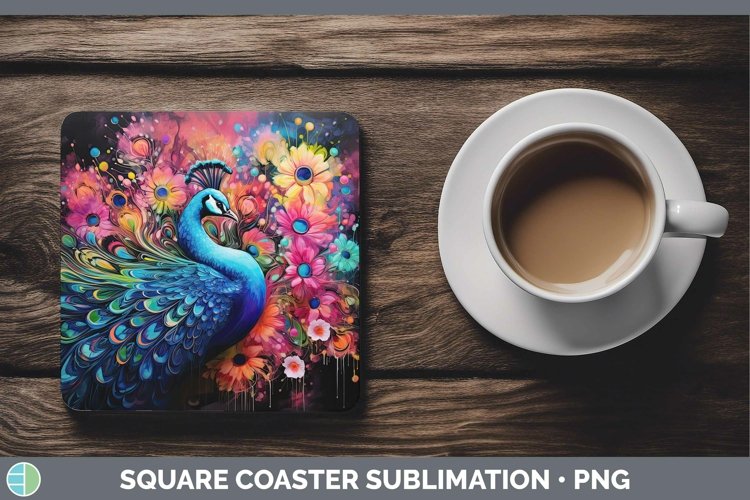 Neon Peacock Square Coaster Sublimation Coaster Designs