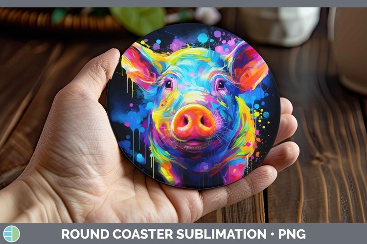 Neon Pig Round Coaster Sublimation Coaster Designs
