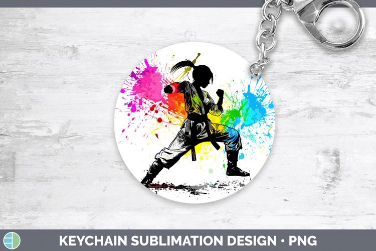 Neon Rainbow Female Martial Artist Keychain Sublimation Keyr