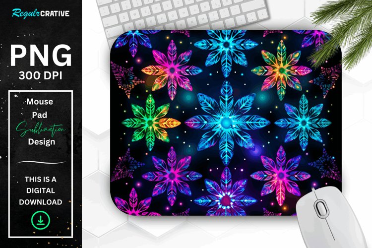 Neon Snowflake Pattern Mouse Pad (3112757)