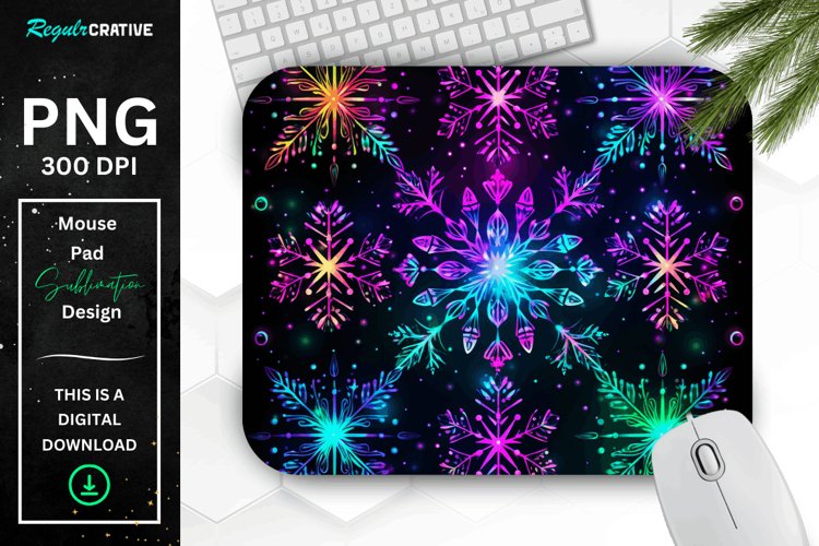 Neon Snowflake Pattern Mouse Pad (3112489)