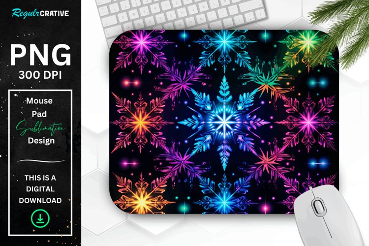 Neon Snowflake Pattern Mouse Pad (3112677)