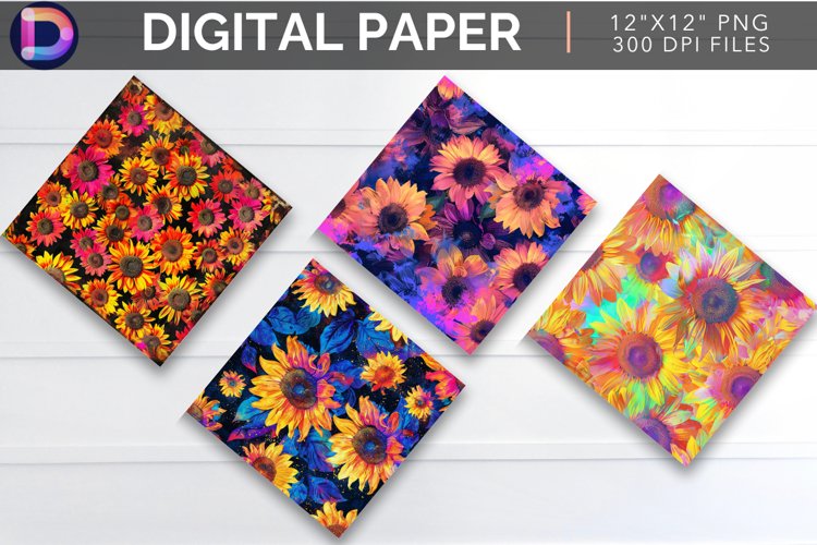 Neon Sunflower Digital Paper