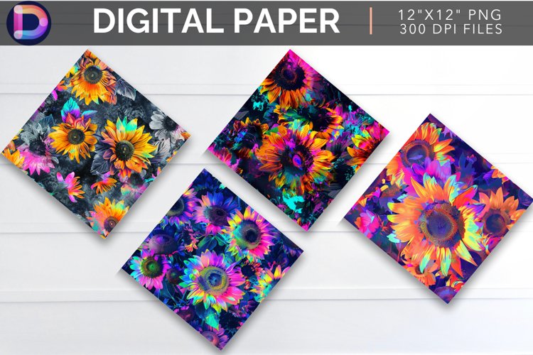Neon Sunflower Digital Paper