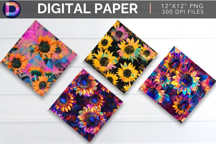 Neon Sunflower Digital Paper