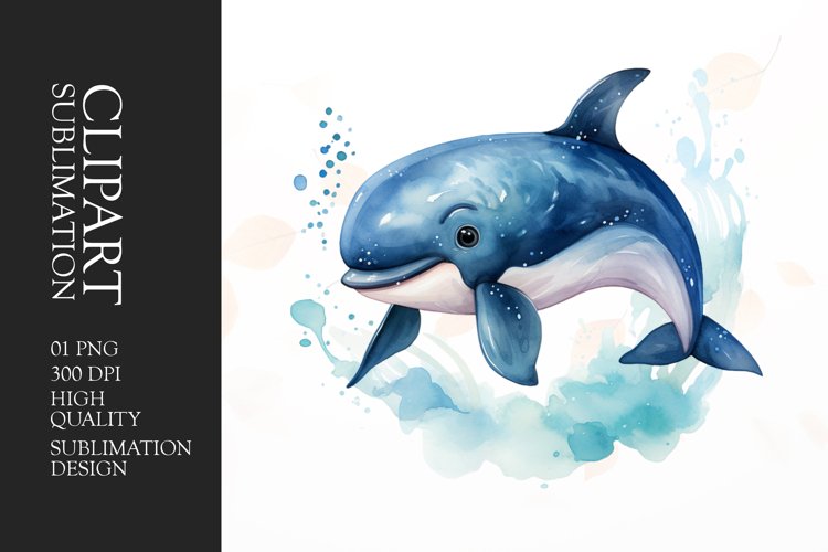 Watercolor Whale clipart sublimation (4585589)