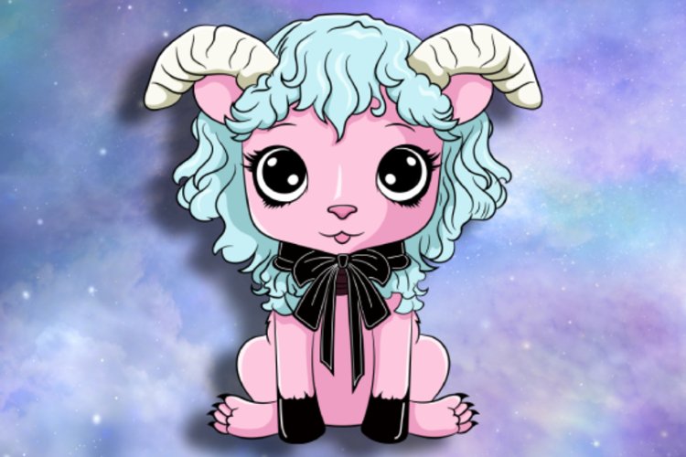 Kawaii Pastel Goth Goat Illustration (3130214)