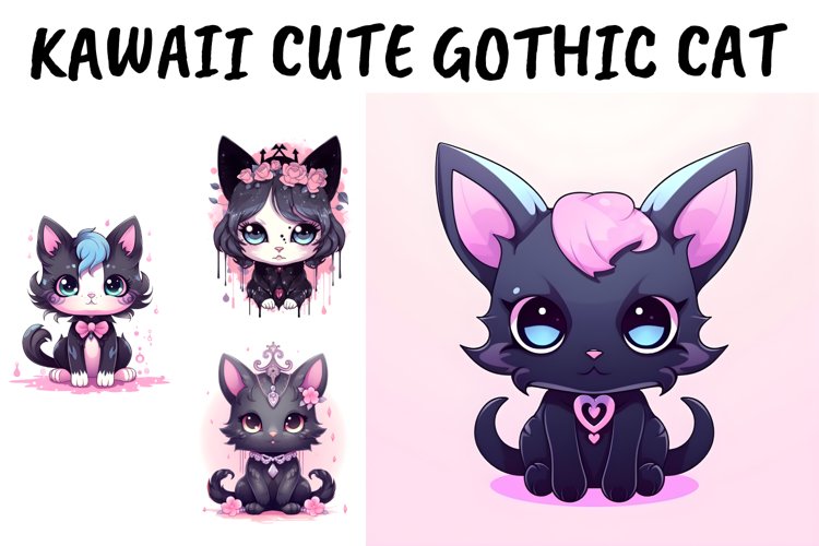 Cute kawaii gothic cat
