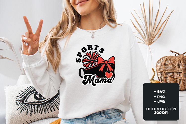 Sports Mama SVG - Cheer Megaphone & Pom Spirit Graphic