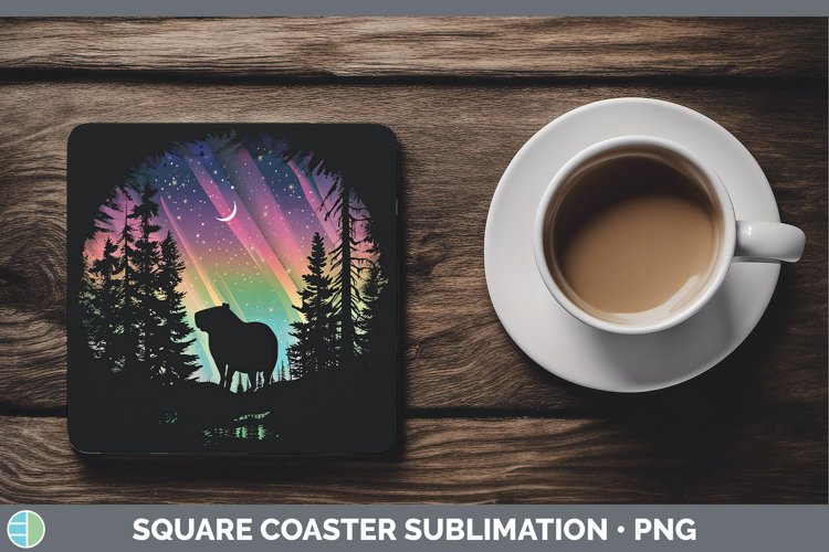 Northern Lights Capybara Square Coaster Sublimation Coaster