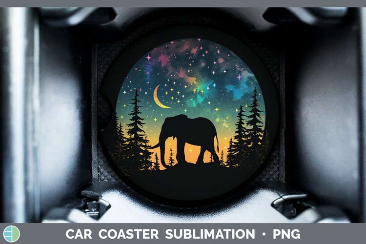 Northern Lights Elephant Car Coaster Sublimation Coaster Des