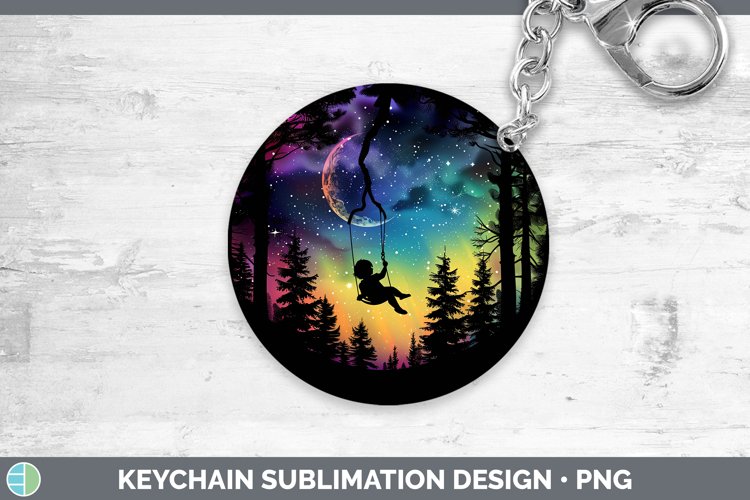 Northern Lights Tree Swing Child Keychain Sublimation Keyrin