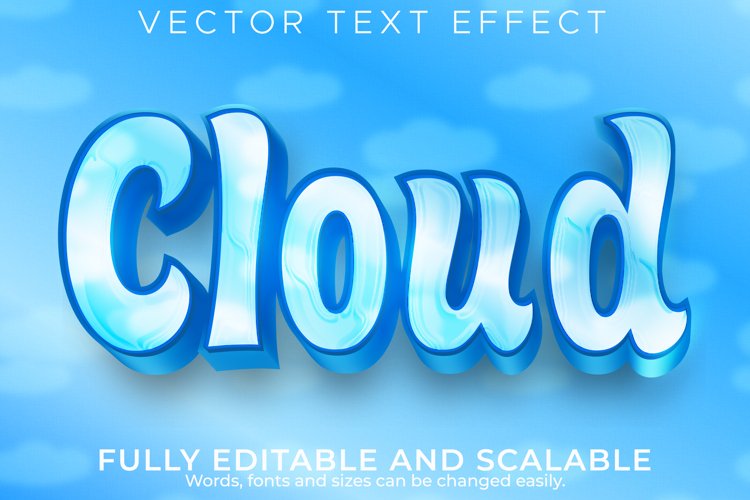 Cloud sky text effect, editable soft and cartoon text style