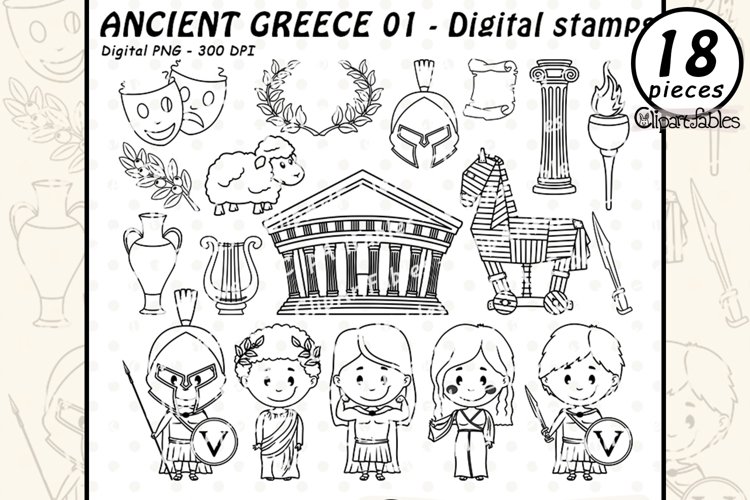 Cute ANCIENT GREECE digital stamp, Travel outline, Democracy