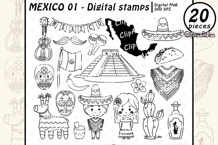 MEXICO digital stamps, Mexican Cinco de Mayo outline