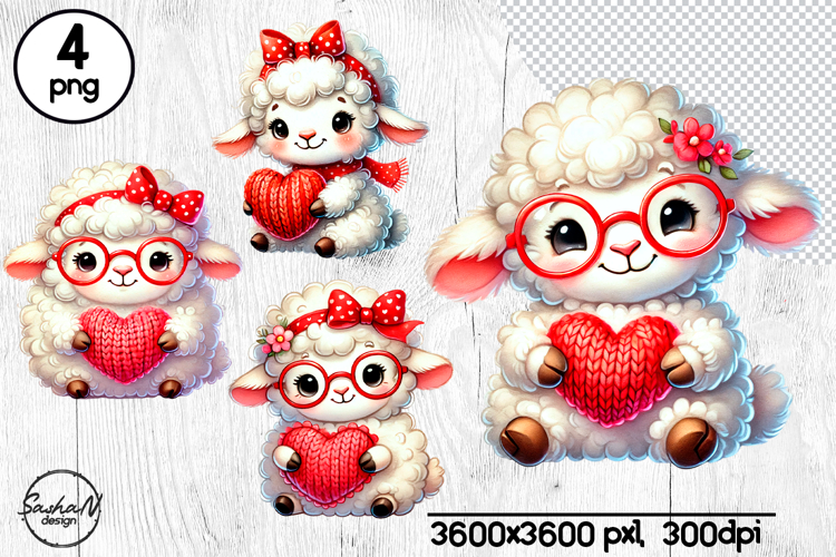 Cute sheep Valentine clipart, Valentine animal png