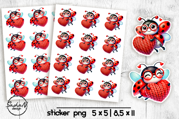 Cute ladybug Valentine stickers, Printable (6562639)