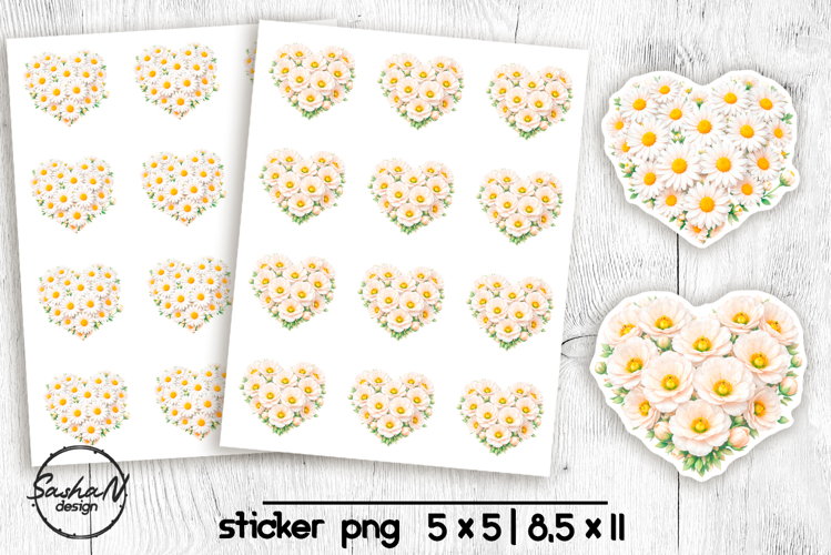 White floral heart stickers, Printable stickers (6562677)