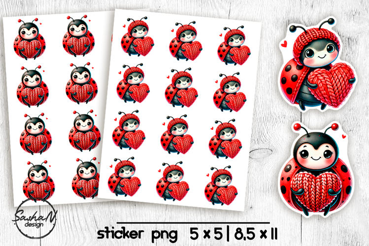 Cute ladybug Valentine stickers, Printable (6562637)