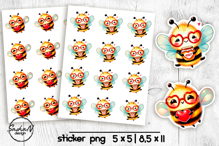 Cute bee Valentine stickers, Printable stickers (6562809)