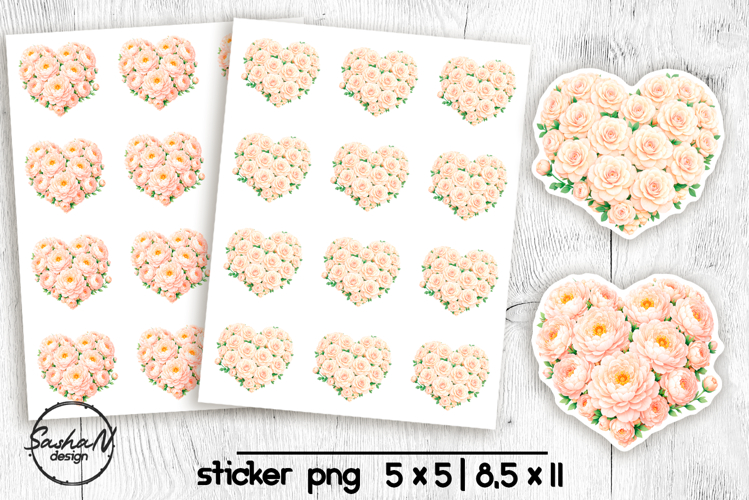 Blush floral heart stickers, Printable stickers (6562614)
