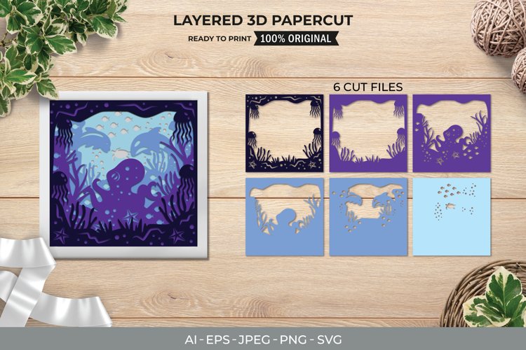 3D Papercut Beautiful Underwater Ocean Life Layered Template