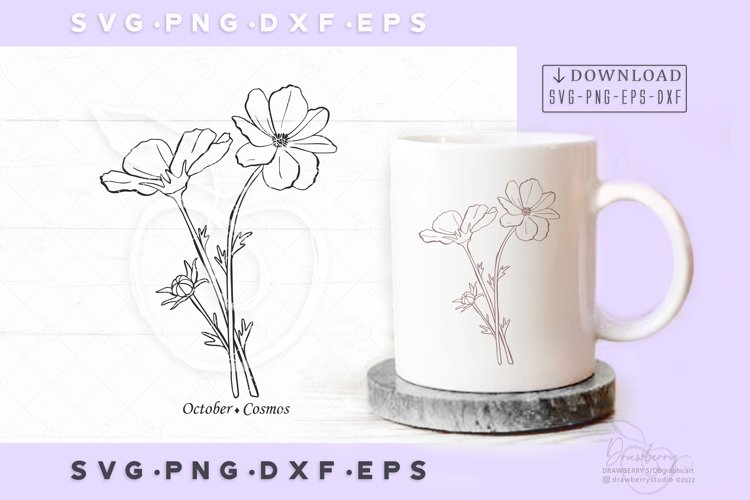 October Birth Month Flower Svg, Png / Cosmos SV294