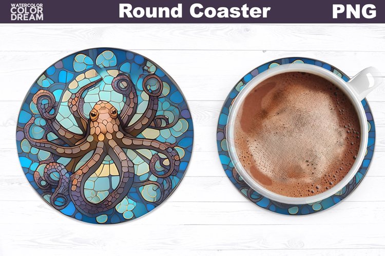 Octopus Stained Glass Coaster | Octopus Round (3522737)