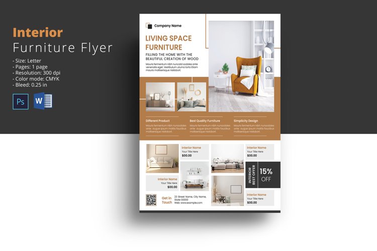 Printable Interior Flyer, Ms Word and Photoshop Template