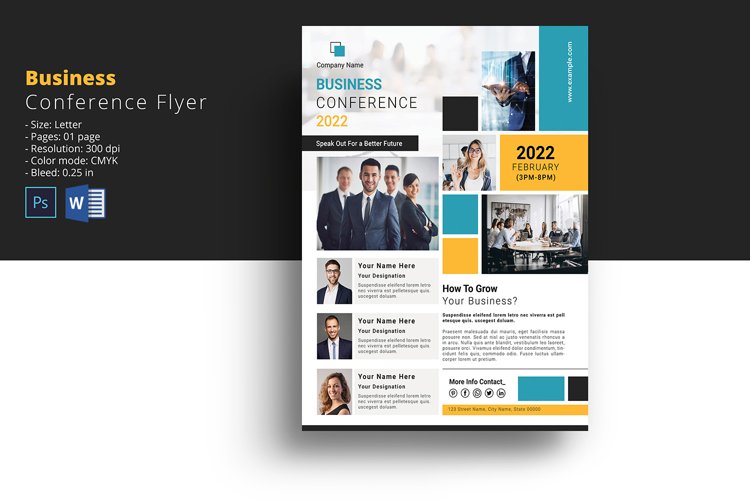 Business Conference Flyer. Ms Word and Photoshop Template