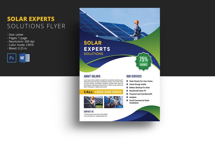 Solar Energy Flyer Template, Ms Word and Photoshop Templae