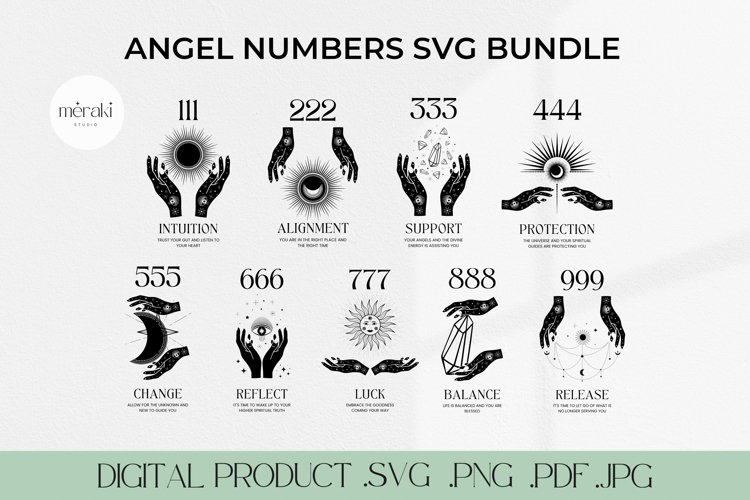 Angel Numbers, Mystical, Celestial, Spiritual Svg Bundle