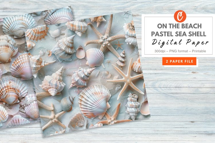 ON THE BEACH pastel seashell digital paper